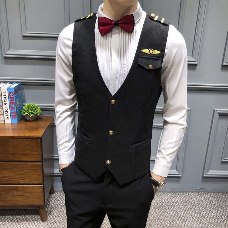 Dress Vests For Men Single Row Buckle Epaulet Air ... – Grandado
