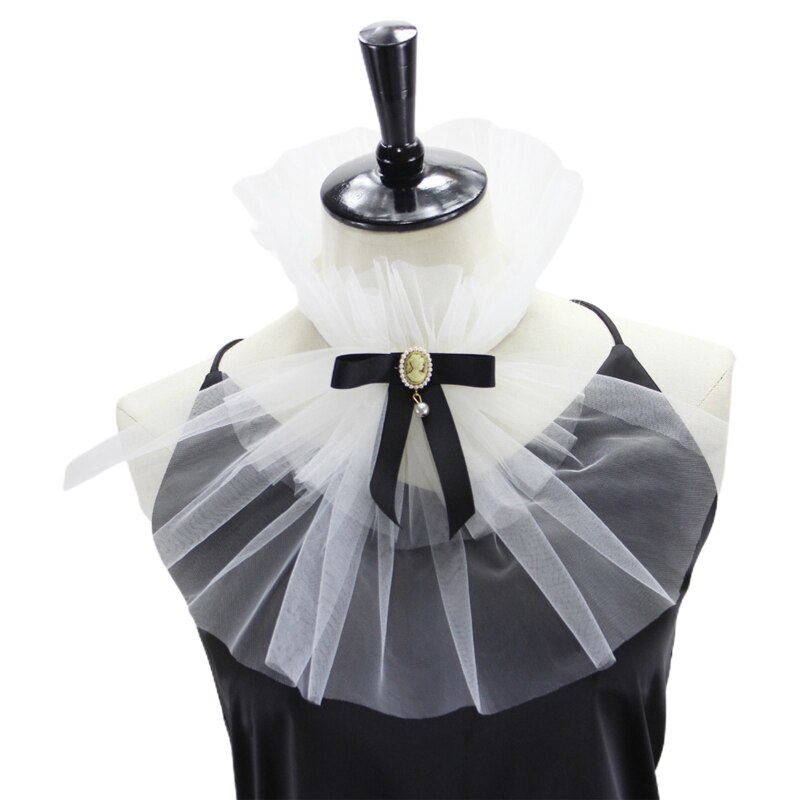 Victorian Ruffled Mesh Jabot Diamond Bowknot Detac... – Grandado