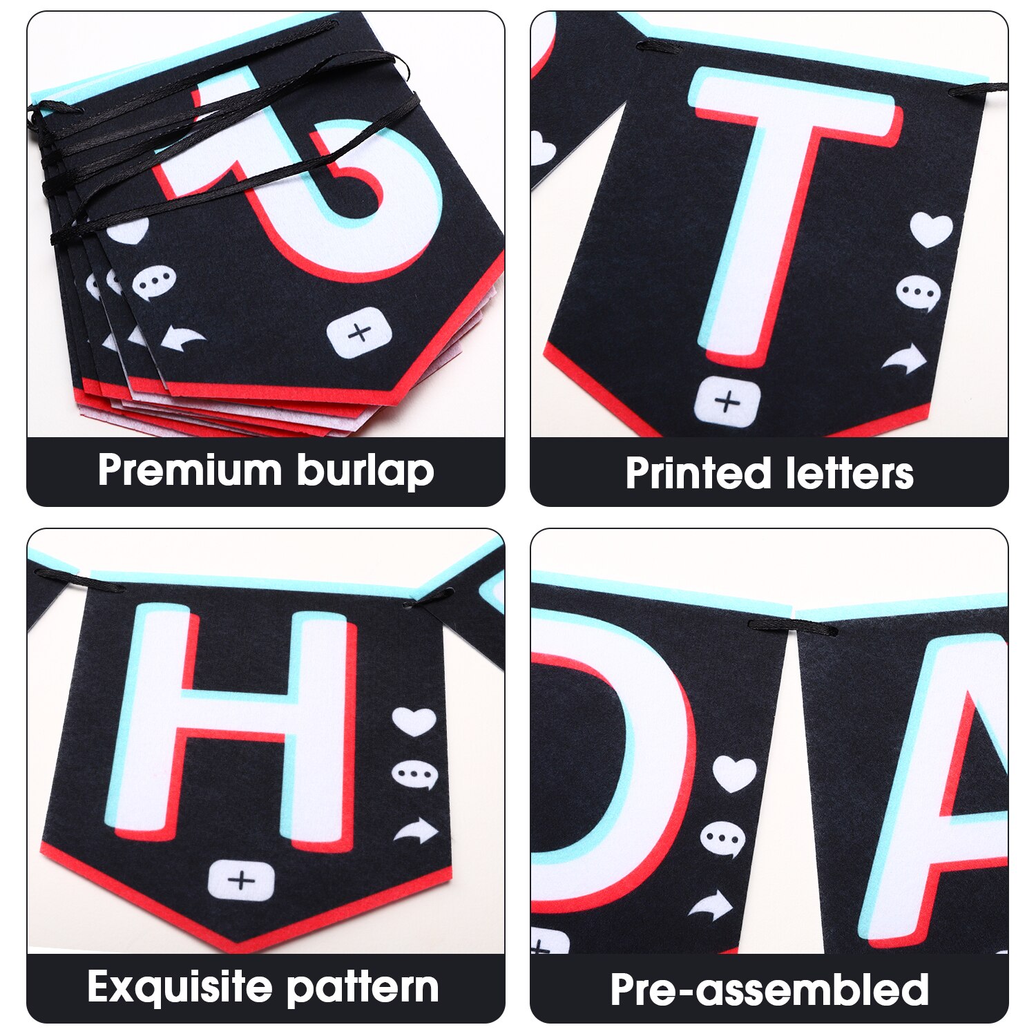 TIK Happy TOK Birthday Felt Banner Music Note Sign... – Grandado