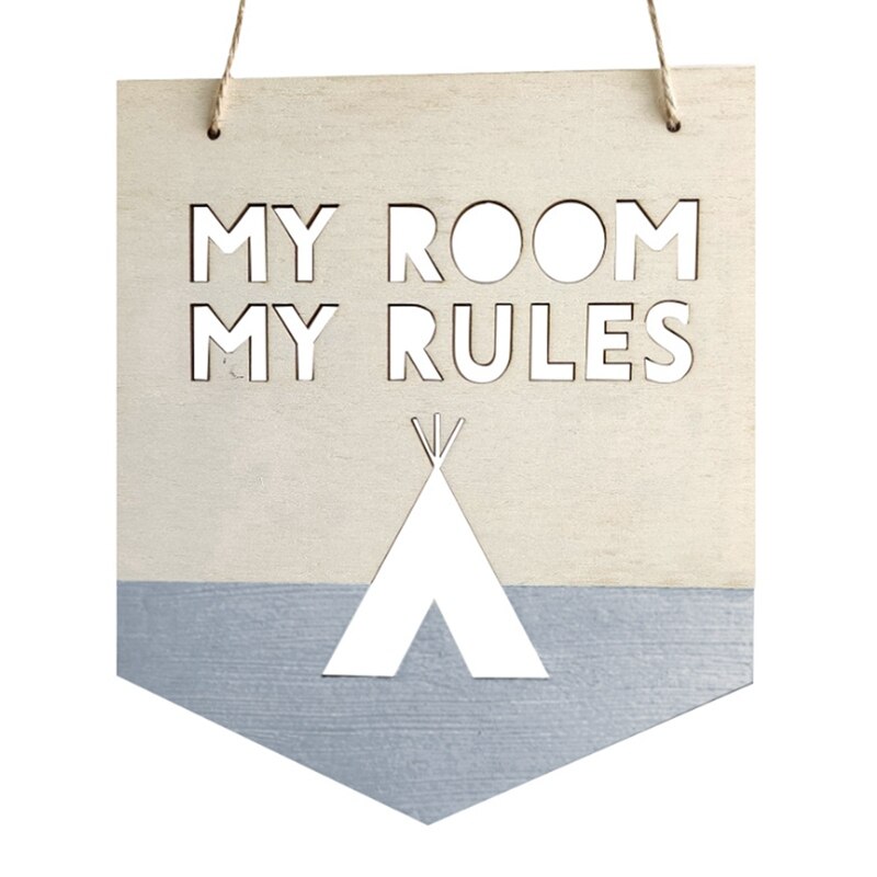Ins Nordic Wood Chip Pendant MY ROOM MY RULES Sign... – Grandado