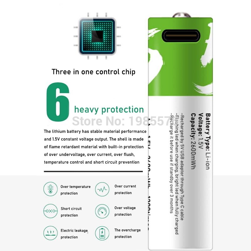 1.5V USB AA li-ion Battery 2600mwh 100% capacity l... – Grandado