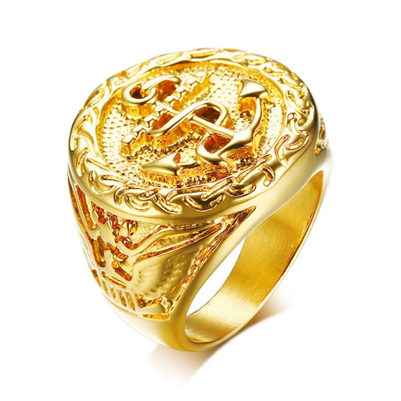 Big Round US Navy Anchor Ring Gold Color Stainless... – Vicedeal
