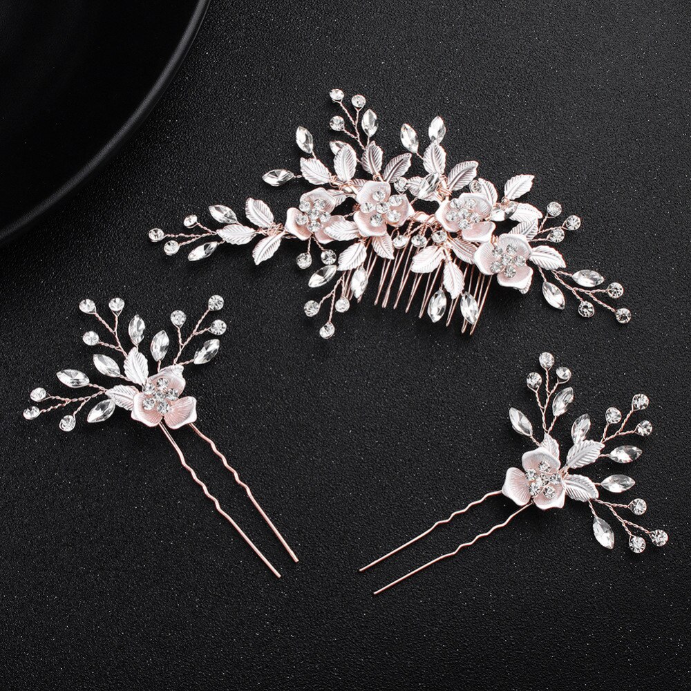 NPASON Rose Gold Floral Bridal Hair Comb Pins Set ... – Vicedeal