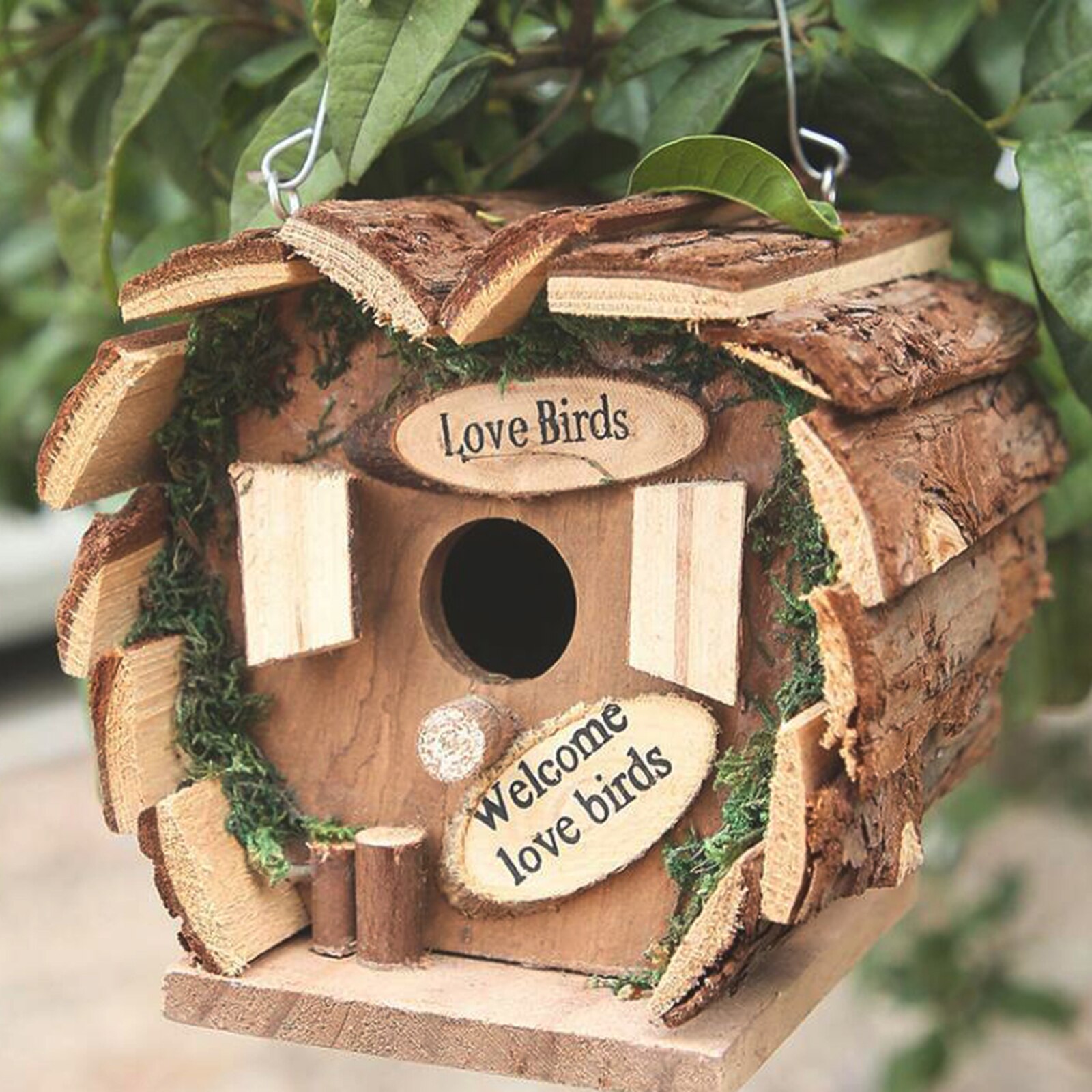 Hanging Birdhouse Feeder Natural Wood Outdoor Bird... – Vicedeal