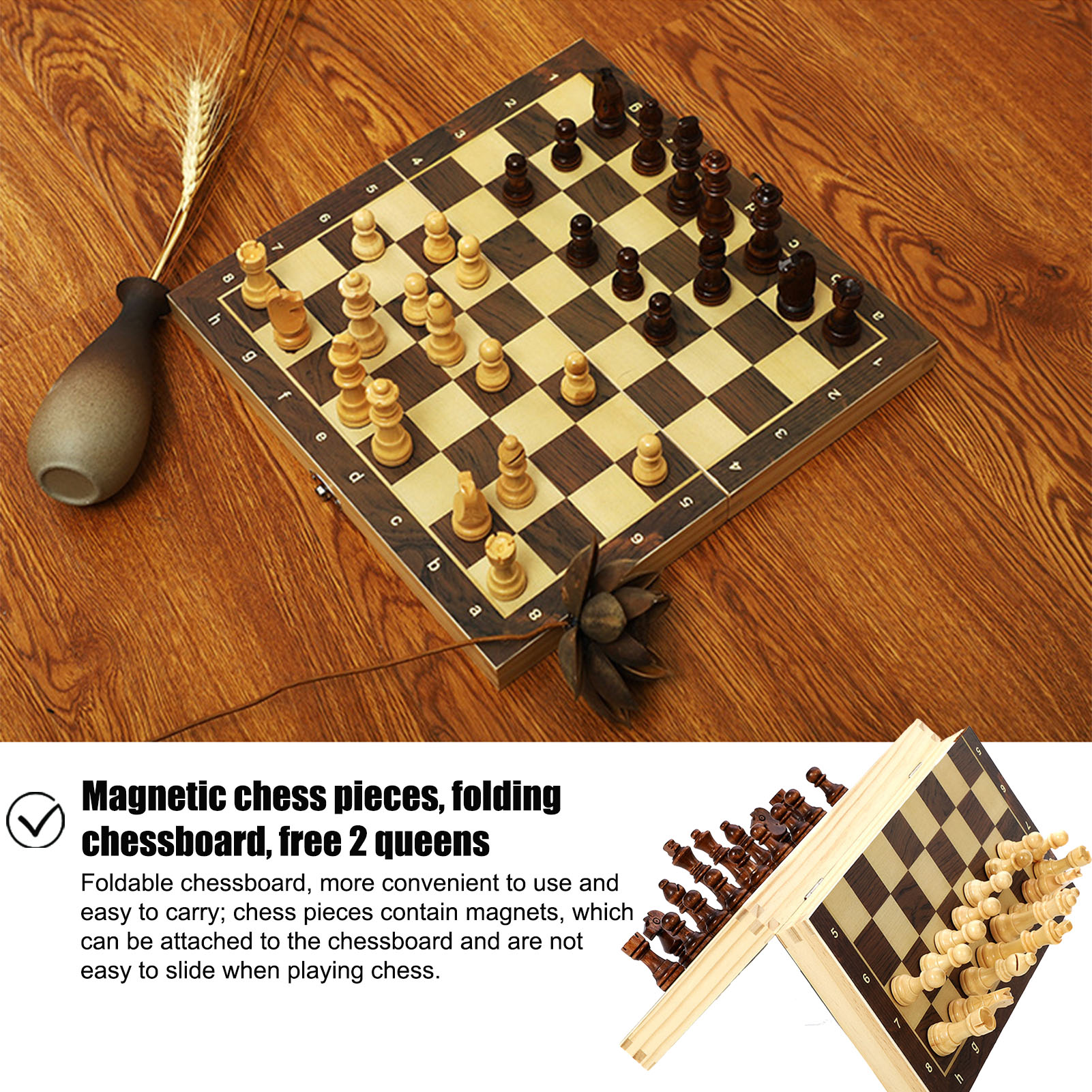 Wooden Magnetic Chess Pieces Set With Folding Ches... – Grandado