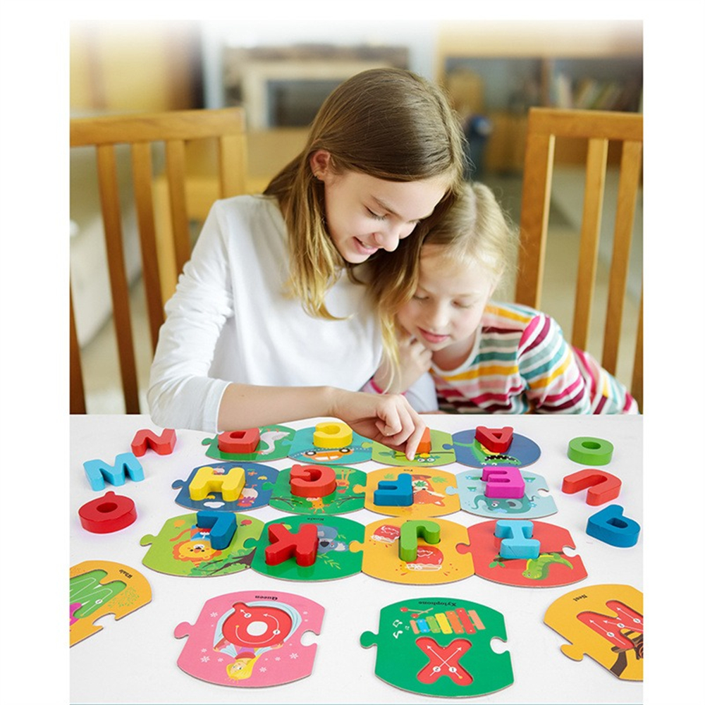 26Pcs Wooden Abc Alphabet Letters Animal Match Puz... – Grandado