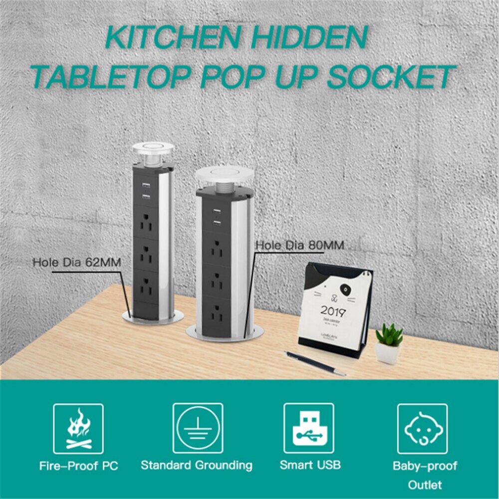 3 Power Socket 2 Usb Charging Port Retractable Kit Vicedeal