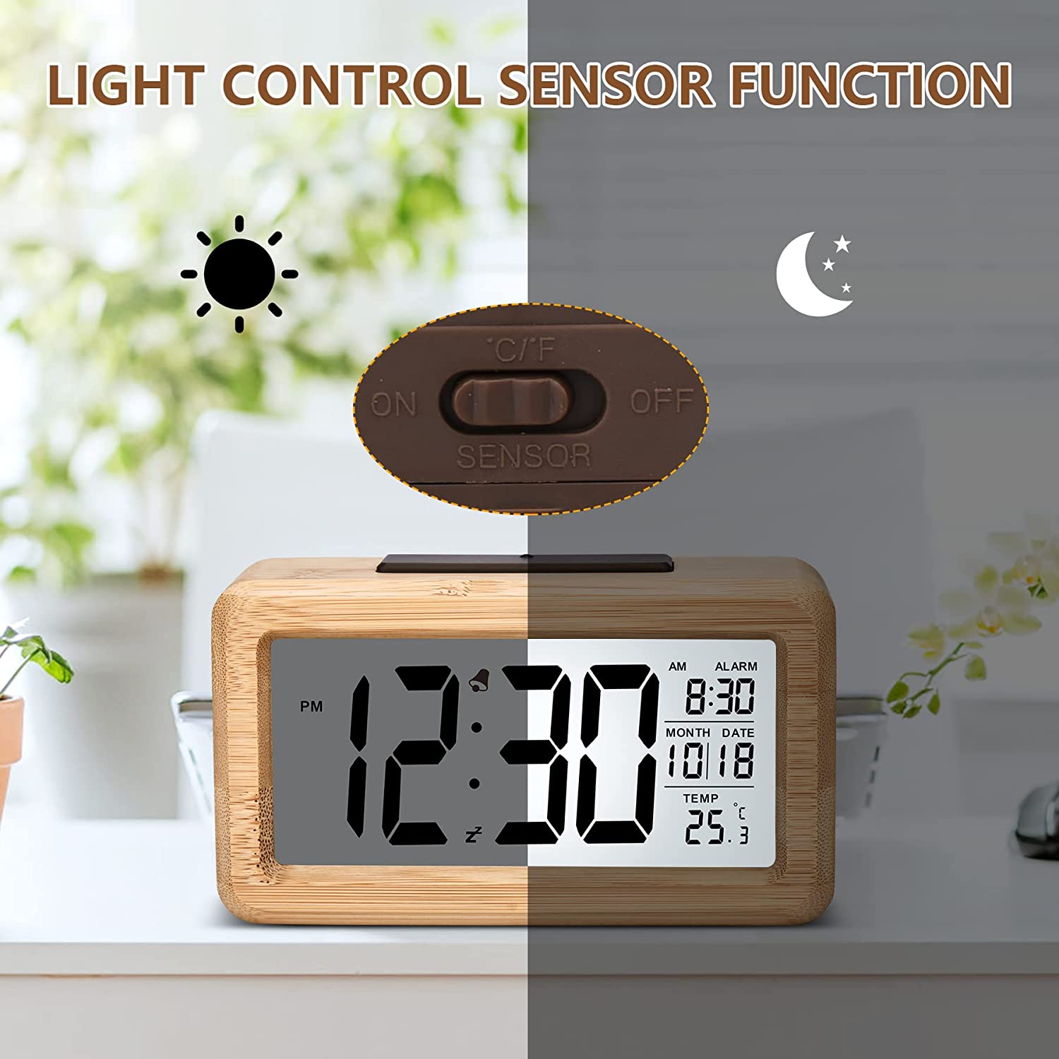 MICLOCK Digital Alarm Clock Wood LED with Light Co... – Vicedeal