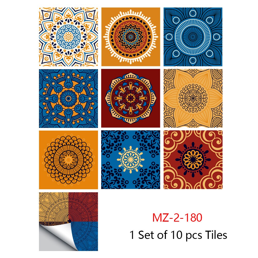 10pcs/set Colorful Mandala Floral Texture Tiles Wa... – Grandado