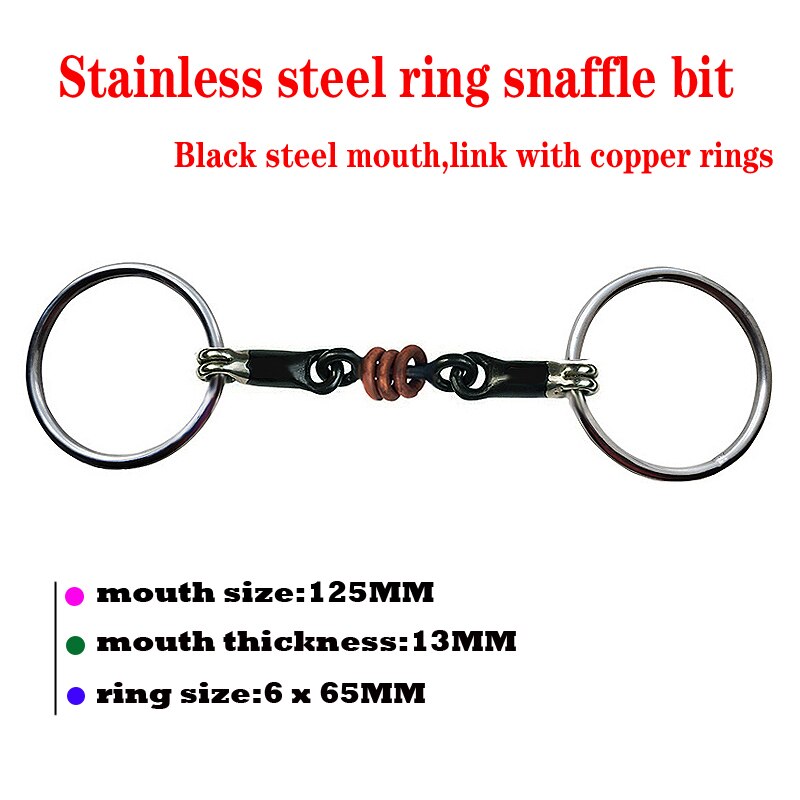 stainless steel ring snaffle bit,black steel mouth... – Grandado