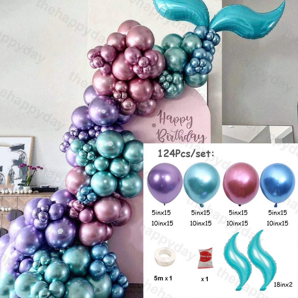 124Pcs Mermaid Tail Ballon Boog Chorme Metallic Ve... – Vicedeal