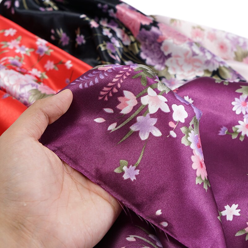 Vintage printed satin fabric flower pattern satin ... – Grandado