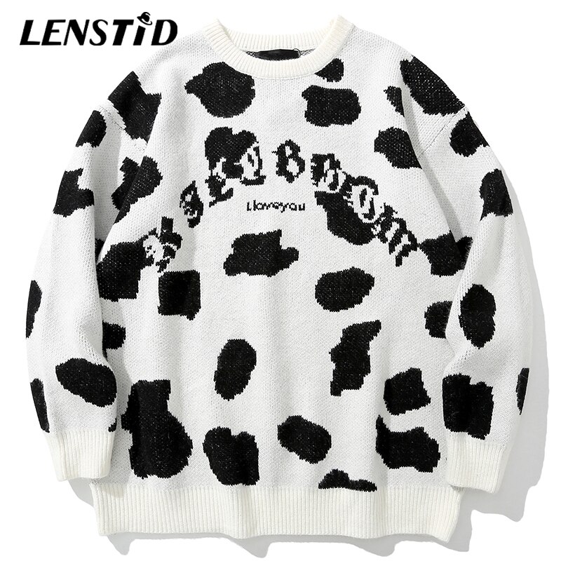 LENSTID Männer Hip Hop Strick Jumper Pullover Kuh ... – Vicedeal
