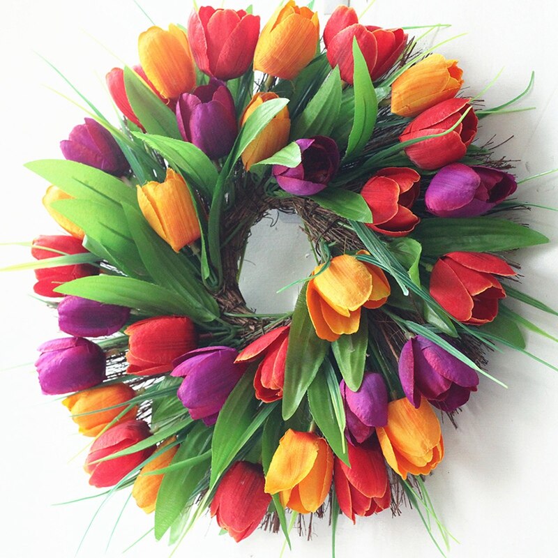Kunstmatige Tulp Krans Met Groene Bladeren Lente K... – Grandado