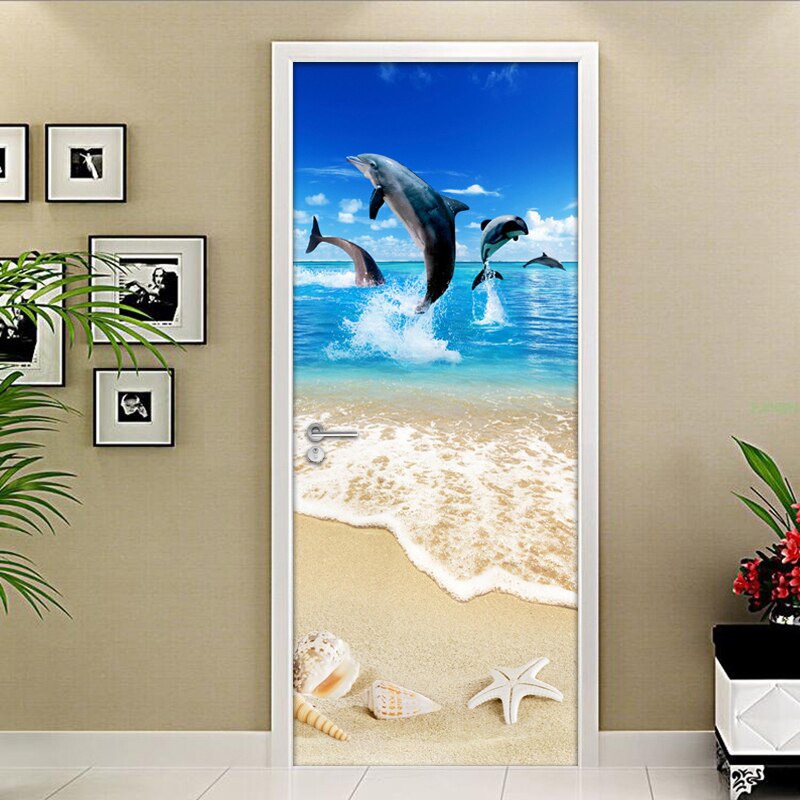 3D Door Sticker HD Wallpaper Sandy Beach Shell Sta... – Grandado