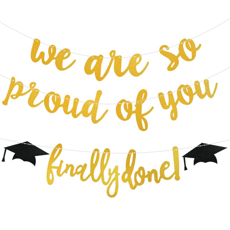 Happy Graduation Gold Glitter Paper Banner Bunting... – Vicedeal