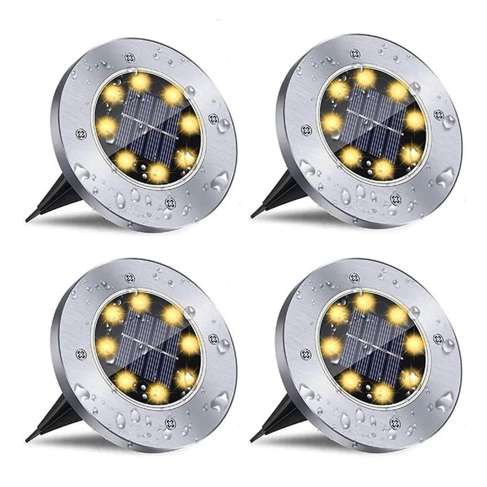 4/1Pack 8LED Solar Power Disk Light Outdoor Garden... – Grandado