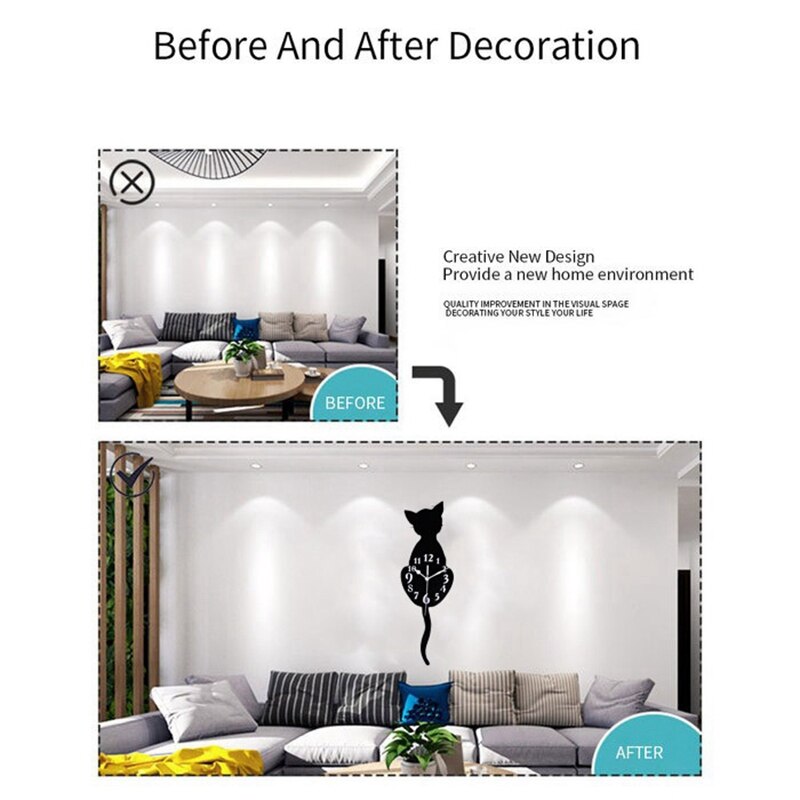 Modern 3D Digital Wall Clock Cat Swinging Tail Non... – Vicedeal