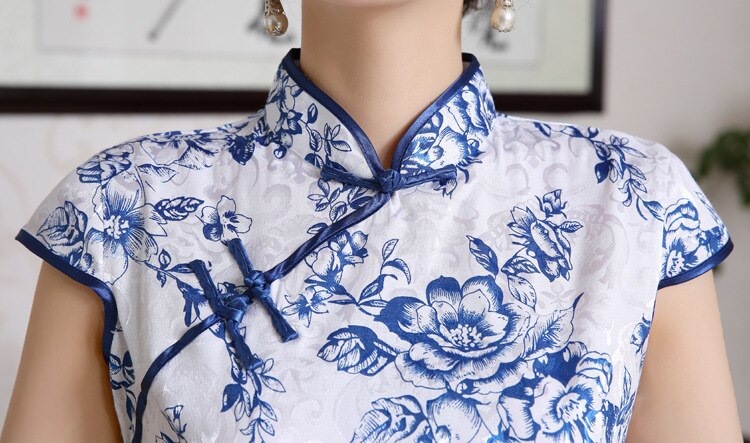 Sheng Coco Women's Mini Qipao Blue And White Porce... – Grandado