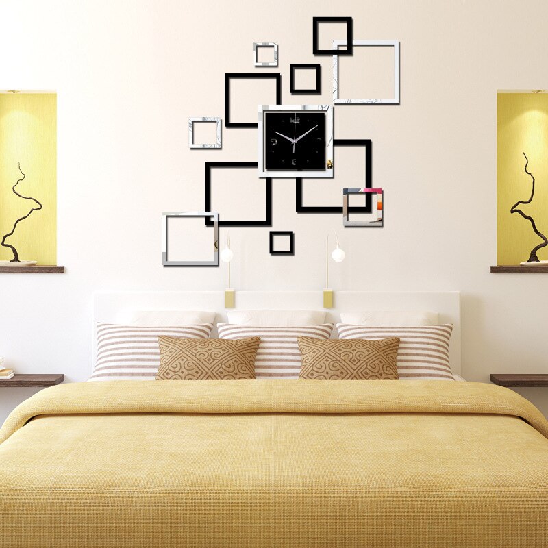 Wall Clock Sticker Mirror Square Modern DIY Acryli... – Grandado