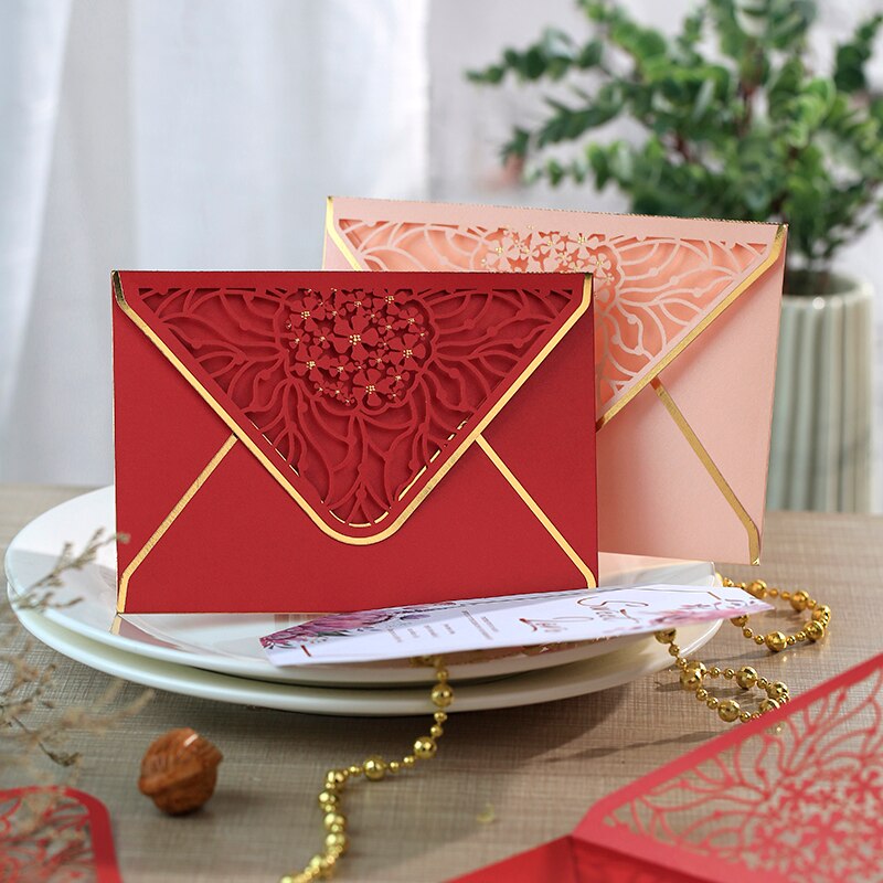 15pcs/lot Luxury Pink/RedEnvelopes Hollow Invitati... – Grandado