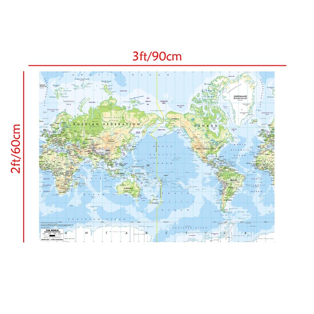 60x90cm The World Mercator Projection Map HD Canva... – Grandado