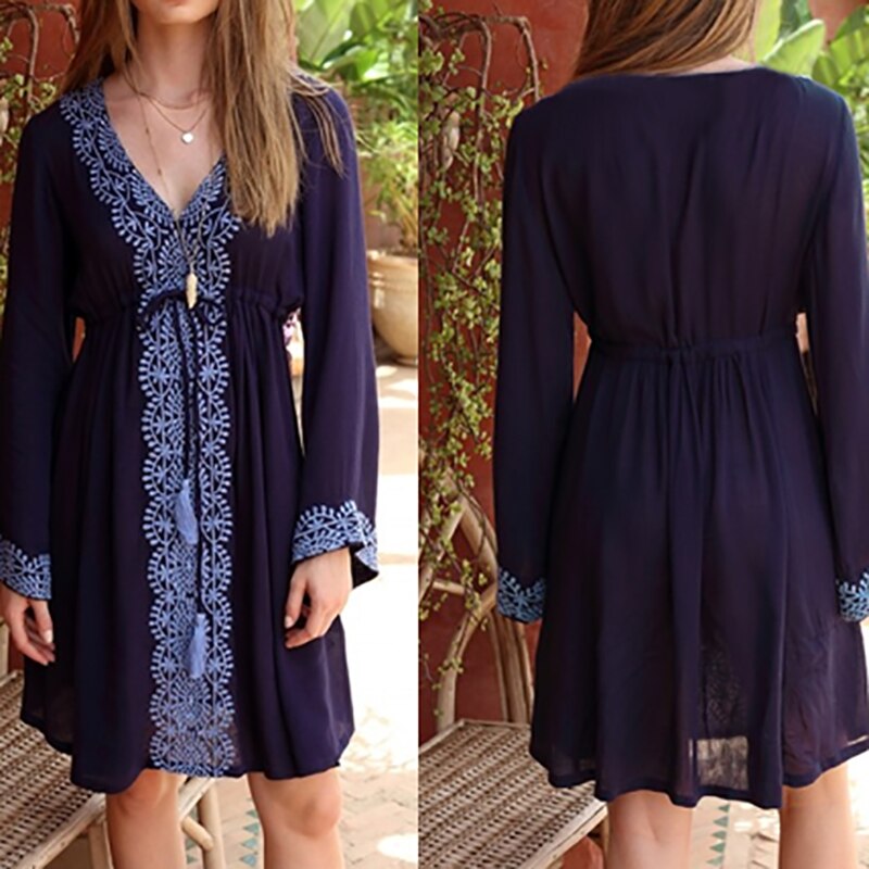 Cotton Beach Cover up Tunic for Beach Embroidery B... – Grandado