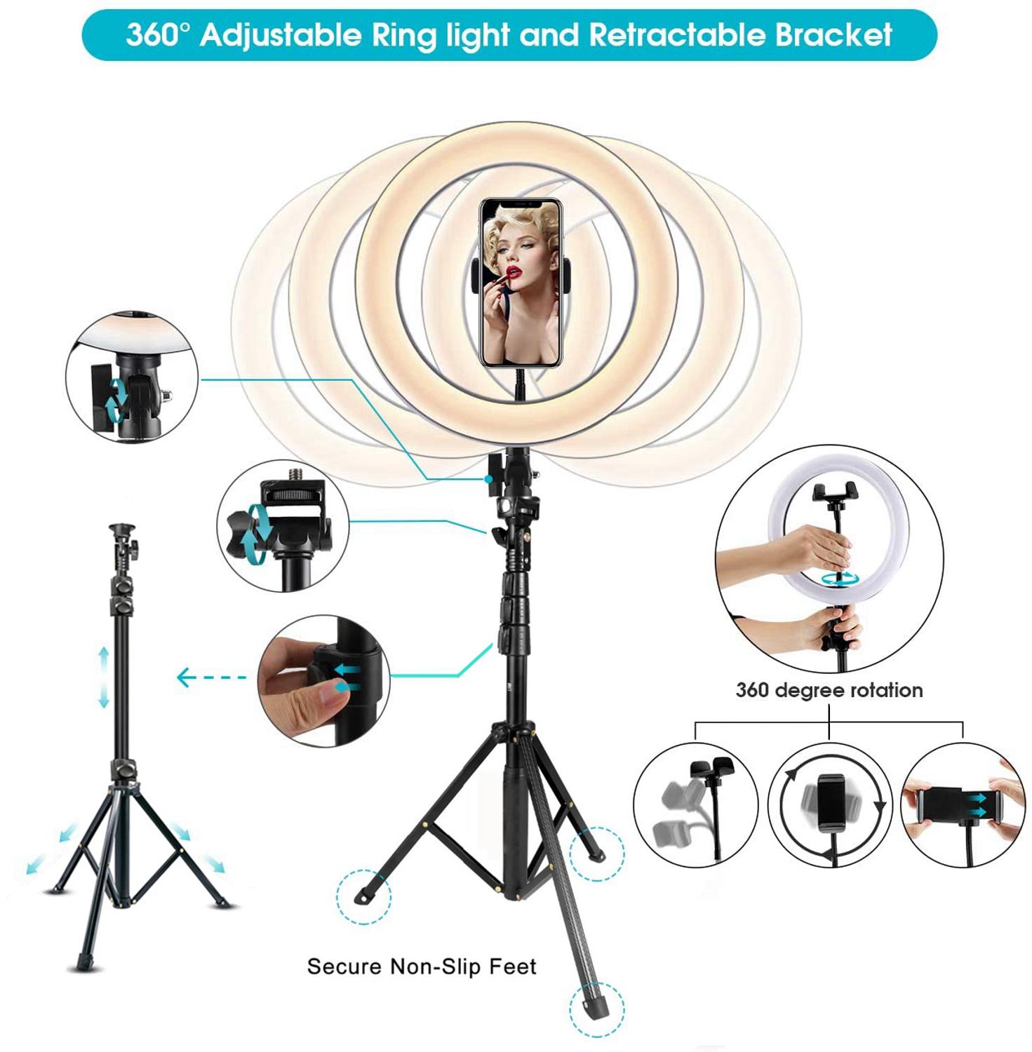 10inch Ring Light with tipod 3 Colors Dimmable USB... – Grandado