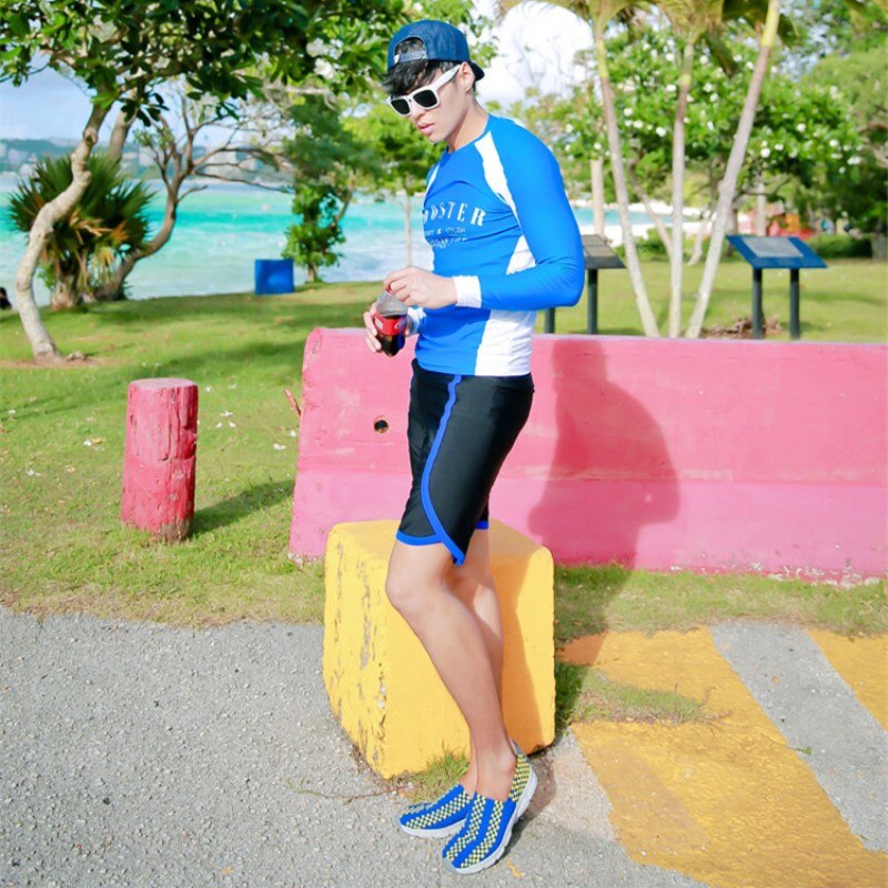 Men Two Piece Rash Guard Long Sleeve Sunscreen Swi... – Grandado