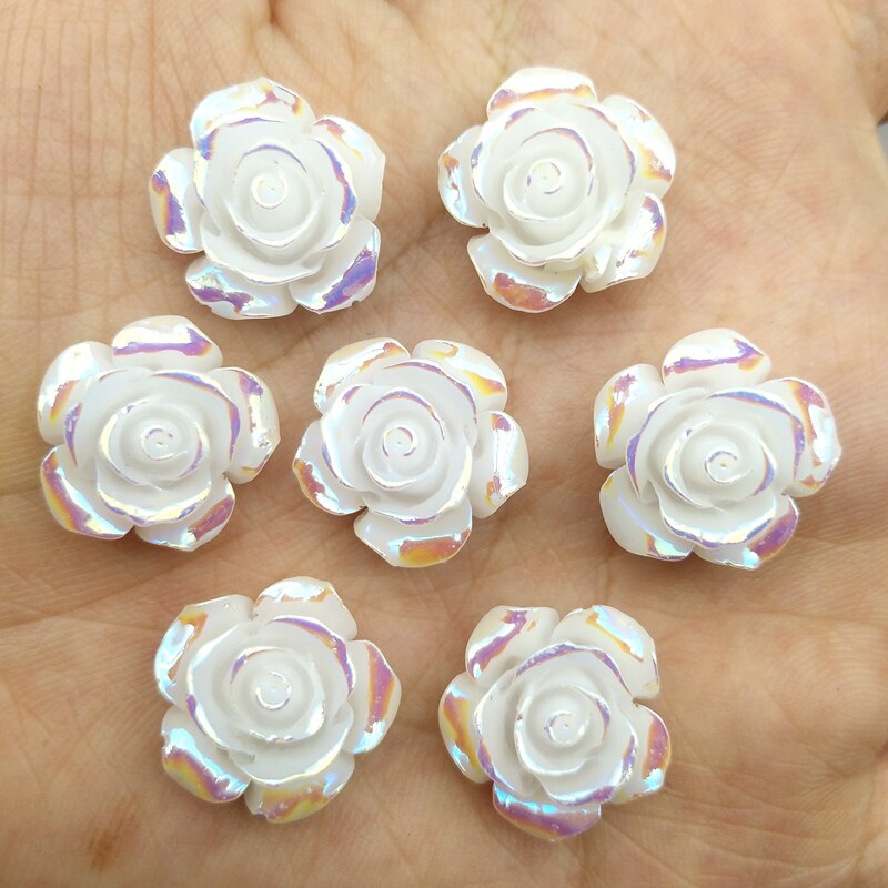 40pcs style AB Resin white Flower Flatback Rhinest... – Grandado