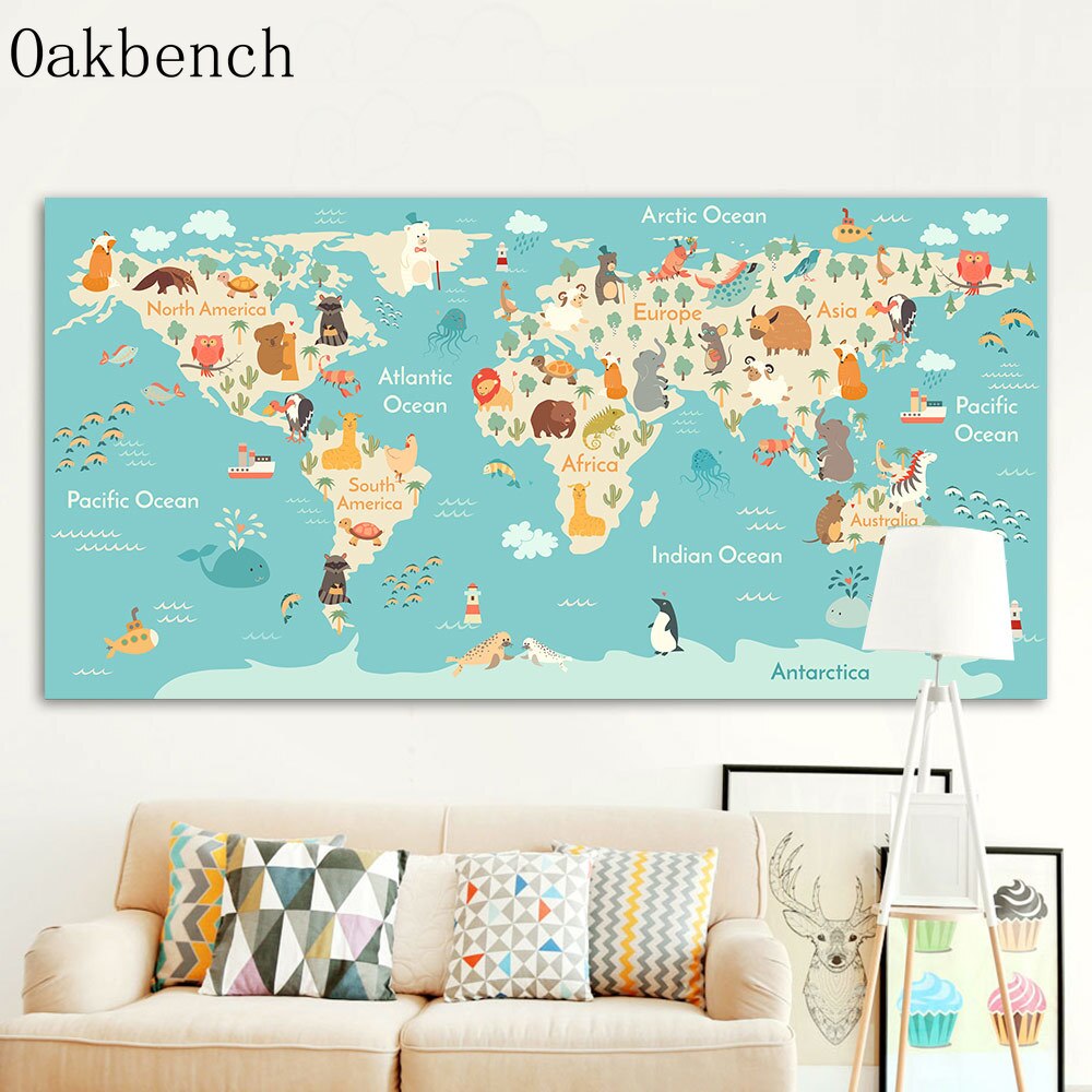 Nordic Poster Animal World Map Canvas Painting Wal... – Grandado