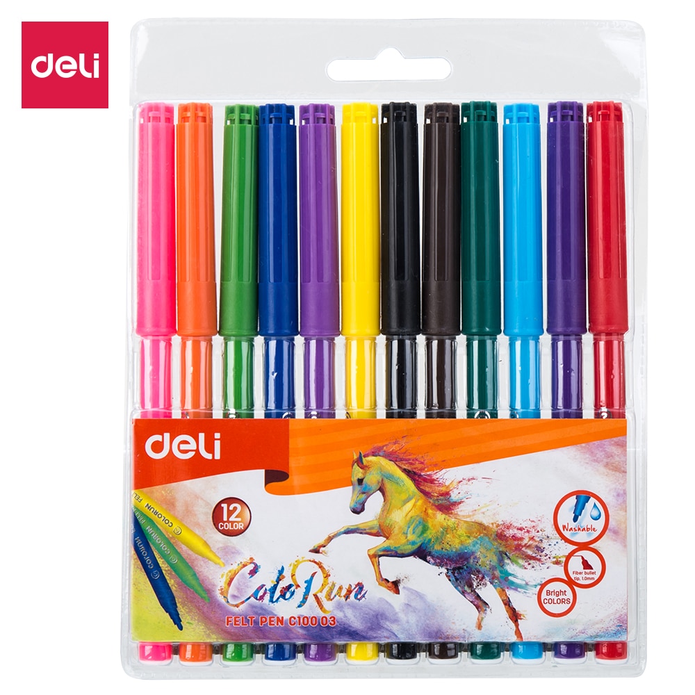 Deli Felt tip pen set 12/18/24 Color Washable felt... – Vicedeal