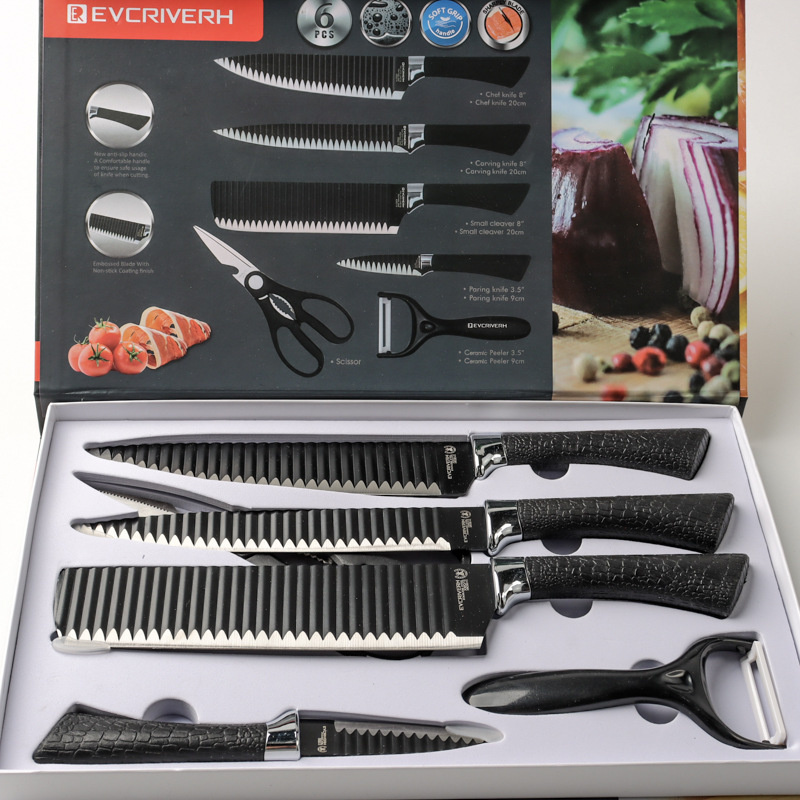 6-piece Kitchen Knives Black Wave Pattern Kitchen ... – Grandado