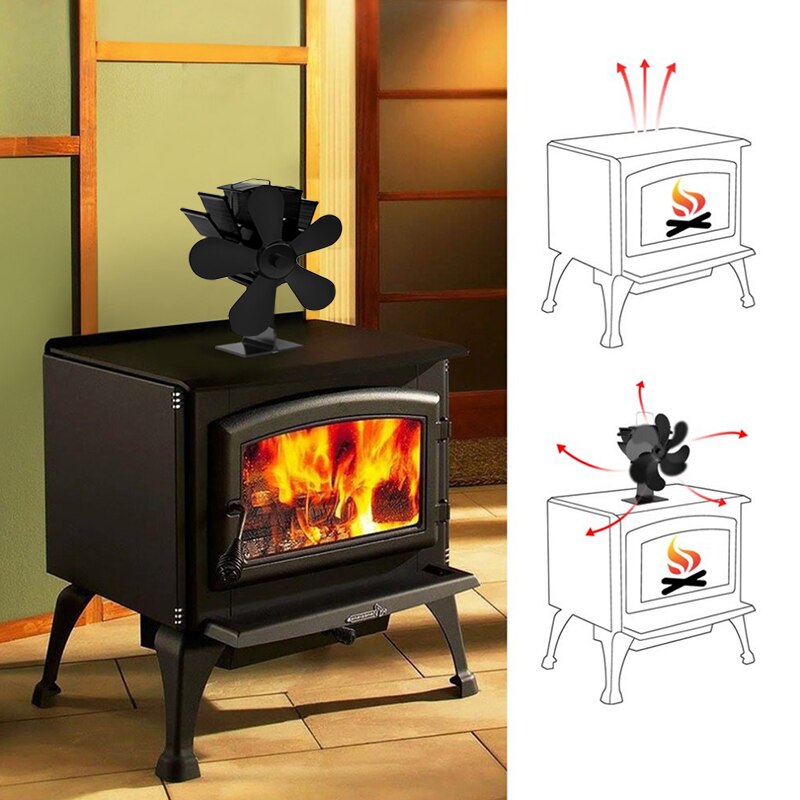 Black 5 Blades Heat Powered Stove Fan Log Wood Bur... – Vicedeal