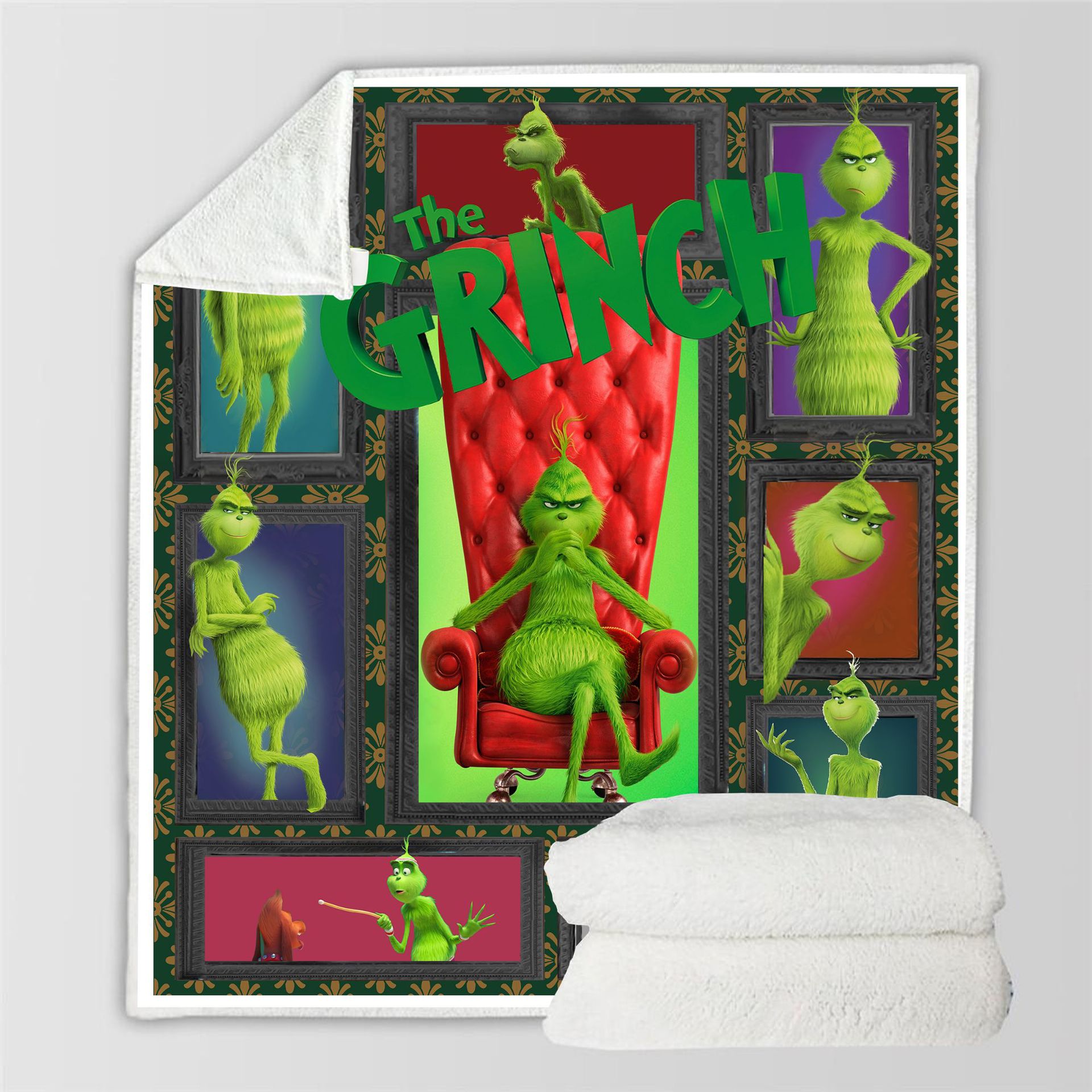 3D Grinch Print Digital Square Blanket Lattice Sti... – Grandado