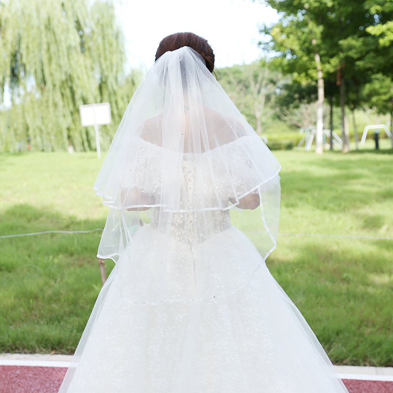 Band-Rand Schleier Tüll Zwei Schichten Kurze Braut... – Grandado