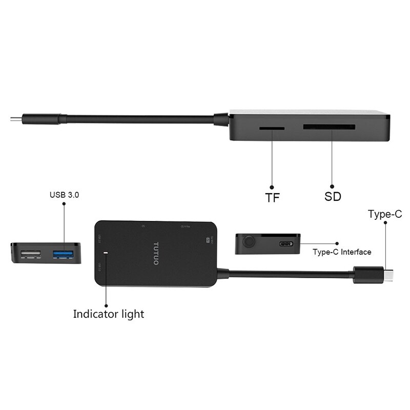 TUTUO Type C USB-A * 2 Poorten Converter met SD/Mi... – Grandado