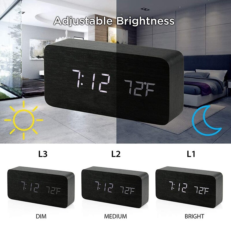 Holz Digitale Alarm Uhr, Holz Multi-Funktion LED W... – Vicedeal