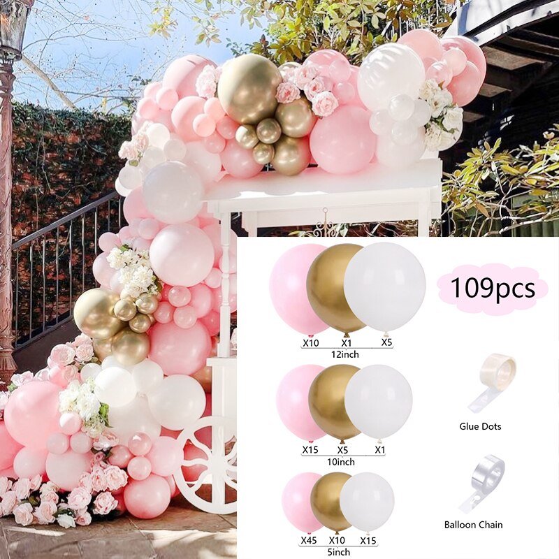 Balloons Arch Set Pink Gold White Balloon Garland ... – Grandado