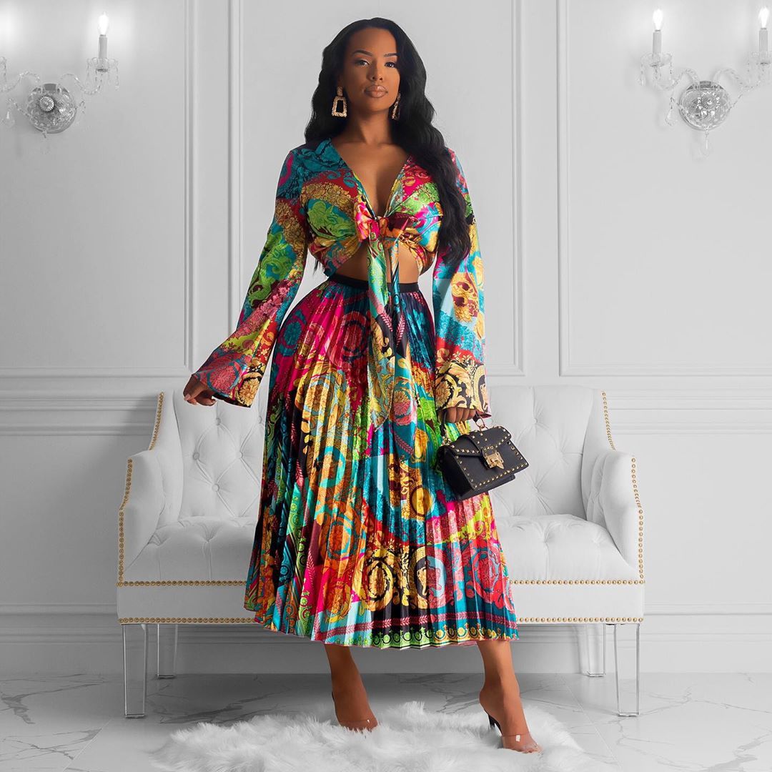 Women Two Piece Skirt Sets Long Sleeve Turn Down C... – Grandado