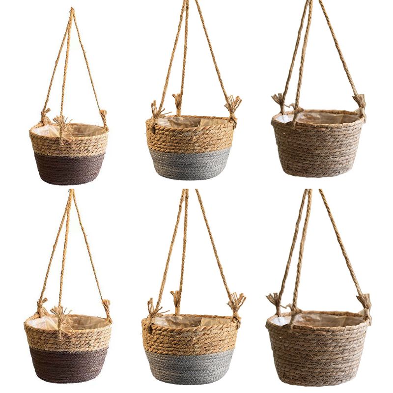Woven Rattan Hanging Planter Flower Pot Plant Bask... – Grandado