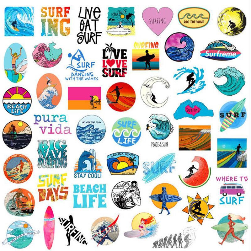 50PCS Summer Surfing Stickers Beach Travel Surf St... – Grandado