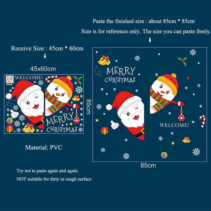Santa snowman Merry Christmas Wall Sticker for Gla... – Grandado