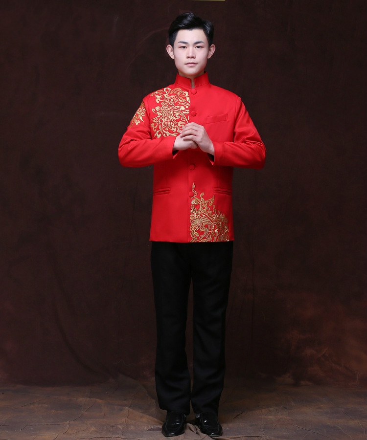 Chinese Red Wedding Bridegroom Jacket Man Tunic Ta... – Vicedeal