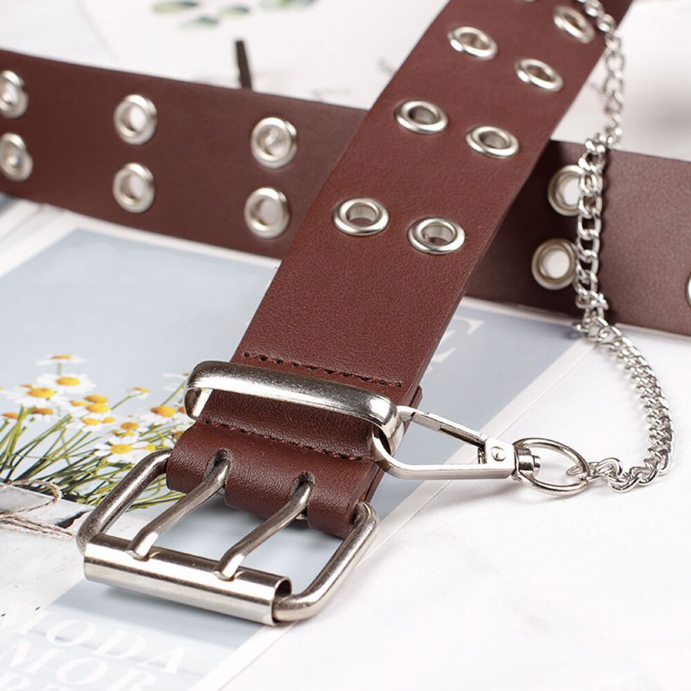 Double Eyelet Grommet Women Belt Imitation Leather... – Vicedeal