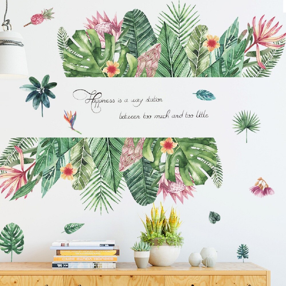 Tropical Green Leaves Wall Stickers For Bedroom Li... – Grandado