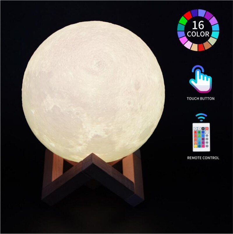 16 Kleuren Led Night Lamp 3D Afdrukken Maan Lamp O... – Grandado