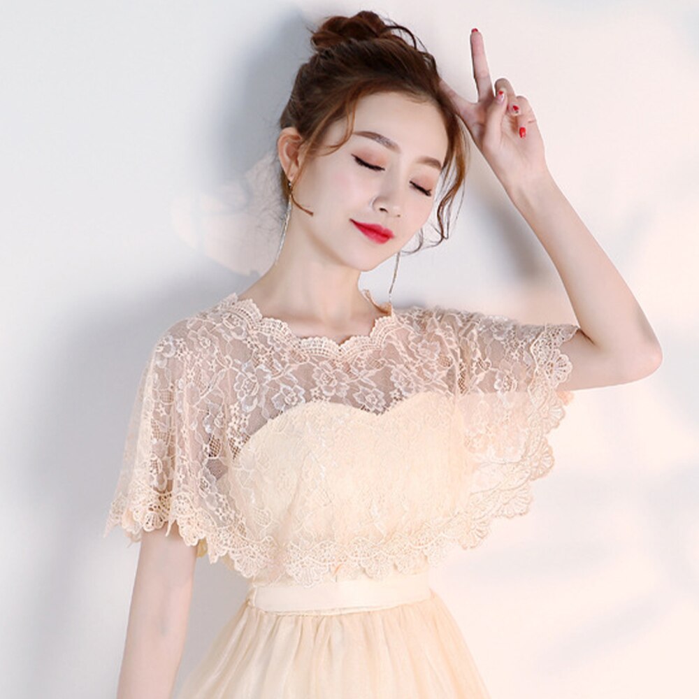 Women Applique Evening Lace Thin Cape O-Neck Solid... – Grandado
