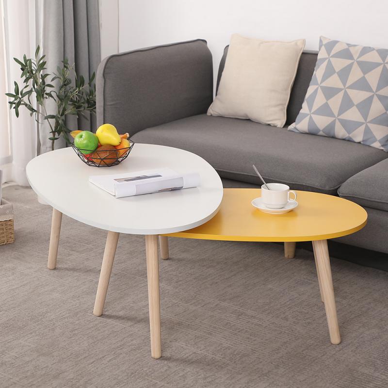 Oval 3 Wooden Leg Coffee Table Set Big White Littl... – Grandado