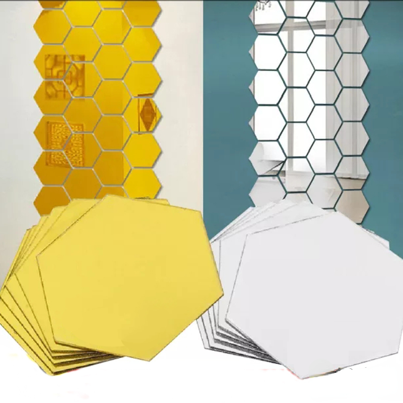 24/6pcs 3D Mirror Wall Sticker Hexagon Acrylic Sel... – Grandado